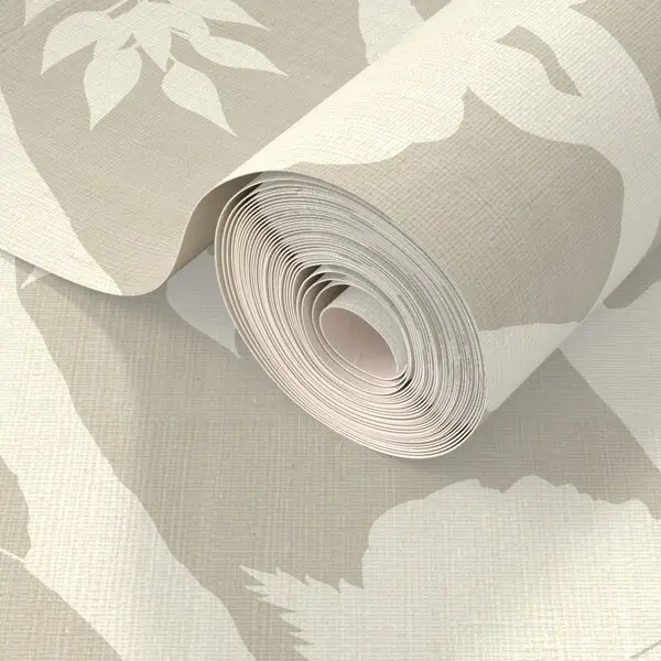 Spoonflower Silhouette Peony Branch Floral Putty Neutral 100% Natural Sisal Grasscloth Wallcovering - Beige