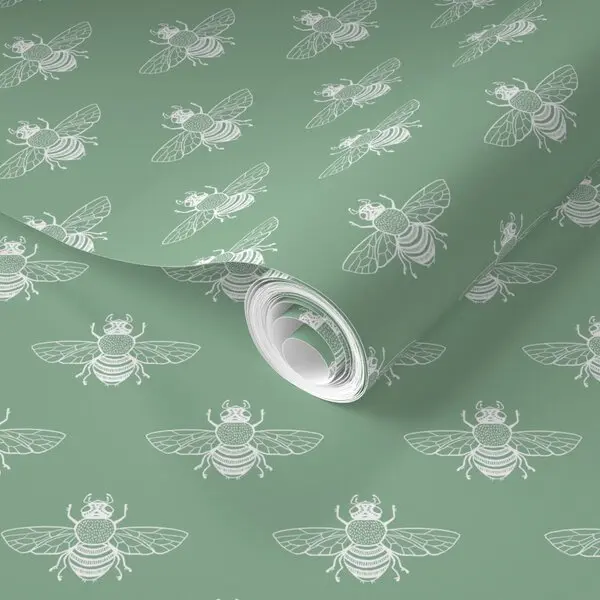 Spoonflower Spring Garden Bee Custom Pre-pasted Wallpaper