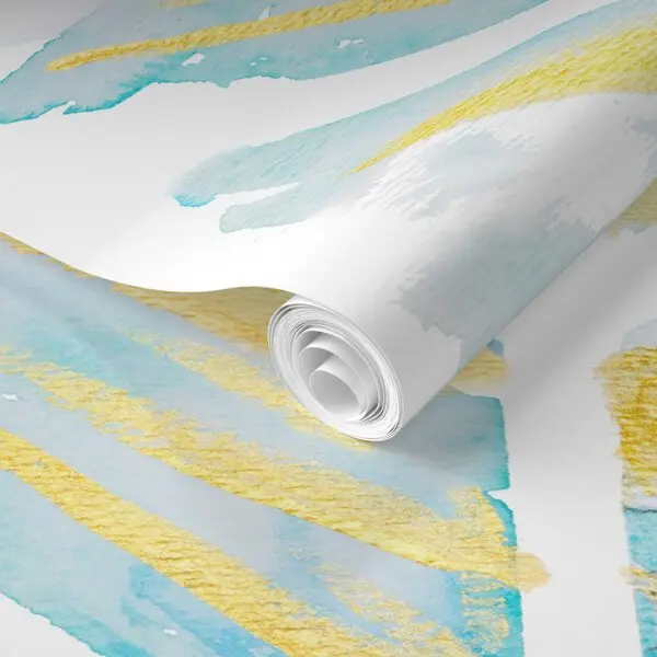 Spoonflower Watercolor Feather Chevron Gold Large Custom Pre-pasted Wallpaper