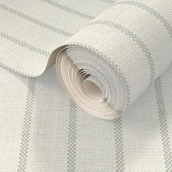 Spoonflower Aegean Simple Ticking Stripe Grey 100% Natural Sisal Grasscloth Wallcovering - Gray