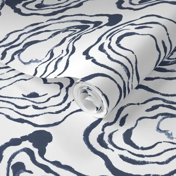 Spoonflower Blue Nature Paisley Navy Hand Drawn Food Custom Pre-pasted Wallpaper