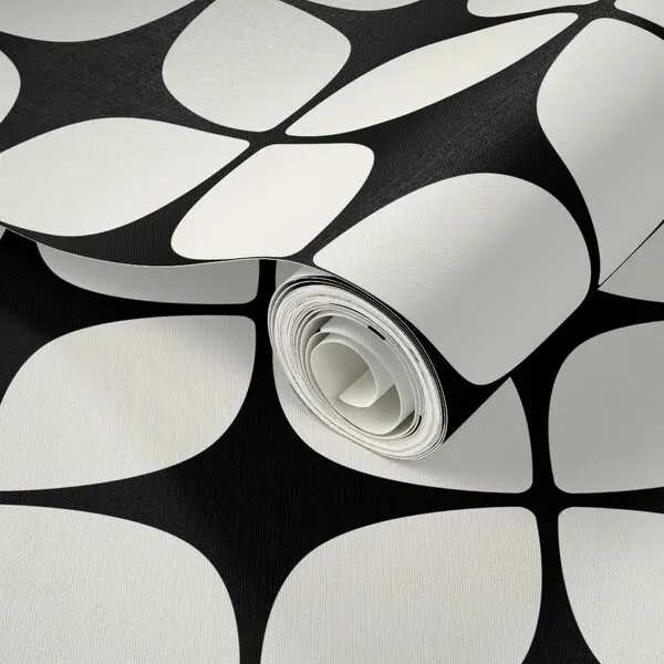 Spoonflower Modern Geometric Simple Elegant Ivory Monochrome Custom Pre-pasted Wallpaper - Black,white,gray