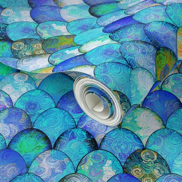 Spoonflower Faberge Dragon Scale Mermaid Tail Easter Egg Ice Custom Pre-pasted Wallpaper