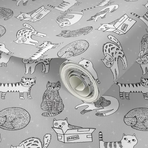 Spoonflower Cat Cats Kitten Kitty Pet Pets Custom Pre-pasted Wallpaper