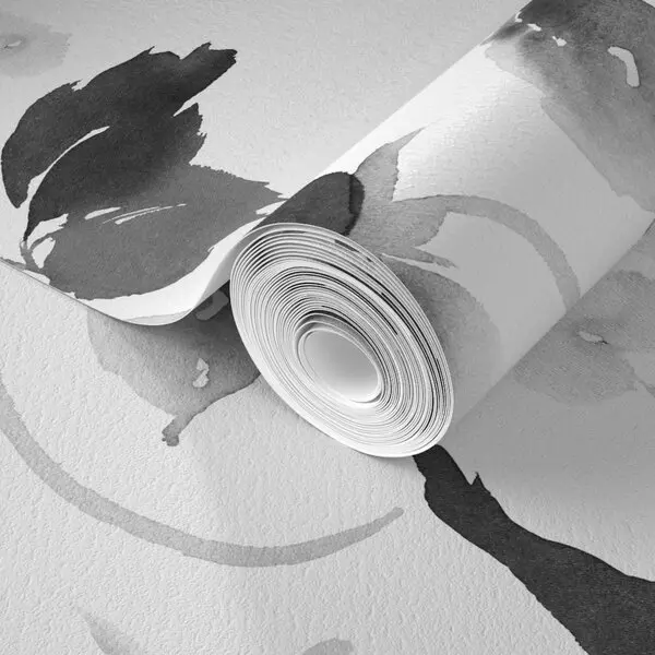 Spoonflower Spring Black White Floral Flowers Boho Nursery Traditional Wallpaper - Black,white,gray