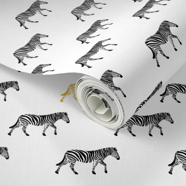 Spoonflower Zebra Black And White Animal Zoo Animals Nursery Custom Pre-pasted Wallpaper - White,black,gray