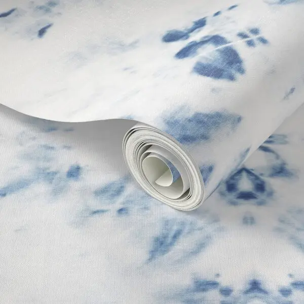 Spoonflower Blue Flowers Tie Dye Beach Bohemian Hippie Custom Pre-pasted Wallpaper