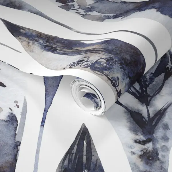 Spoonflower Blue Feathers Custom Pre-pasted Wallpaper - Gray,blue