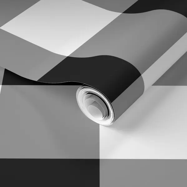 Spoonflower Gingham Black White Grey Large Gray Check Buffalo Custom Removable Wallpaper - Black,white,gray
