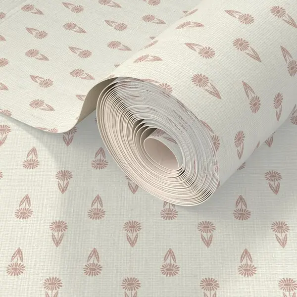 Spoonflower Daisy Block 100% Natural Sisal Grasscloth Wallcovering - Pink