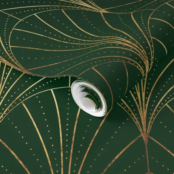 Spoonflower Green Gold Dark Pattern Art Deco Elegant Custom Removable Wallpaper