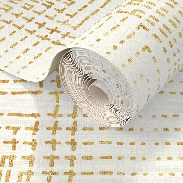 Spoonflower Deco Gold Dot Square Boho Holli Zollinger Modern 100% Natural Sisal Grasscloth Wallcovering - Gold,yellow
