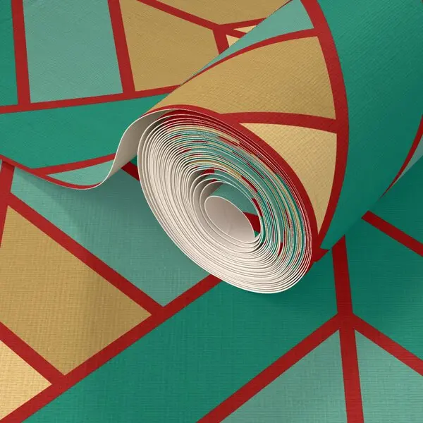 Spoonflower Geometric Pattern: Art Deco Diamond: Turquoise 100% Natural Sisal Grasscloth Wallcovering - Blue,red,gold