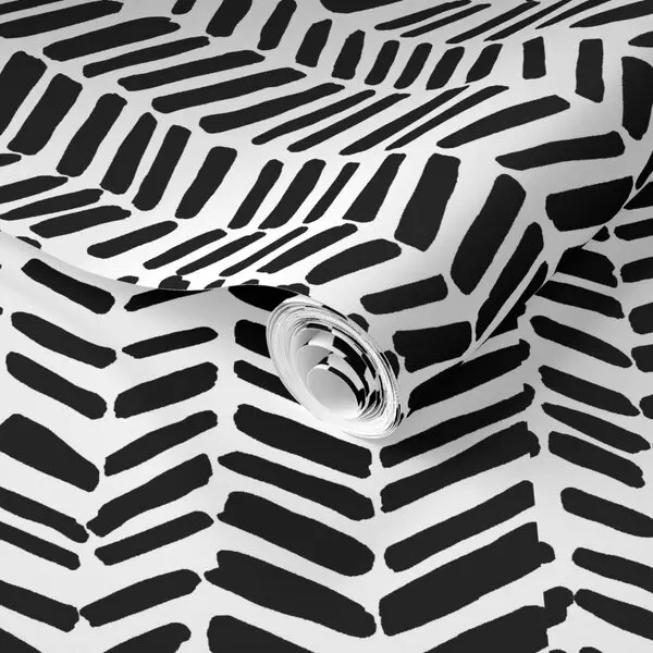 Spoonflower White Black Herringbone Chevron Modern Mudcloth Custom Pre-pasted Wallpaper - Black,white,gray
