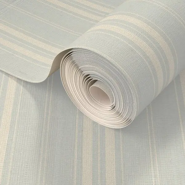 Spoonflower Dandy Stripe ~ Gypsophila On Spyglass Woven 100% Natural Sisal Grasscloth Wallcovering - Blue,beige