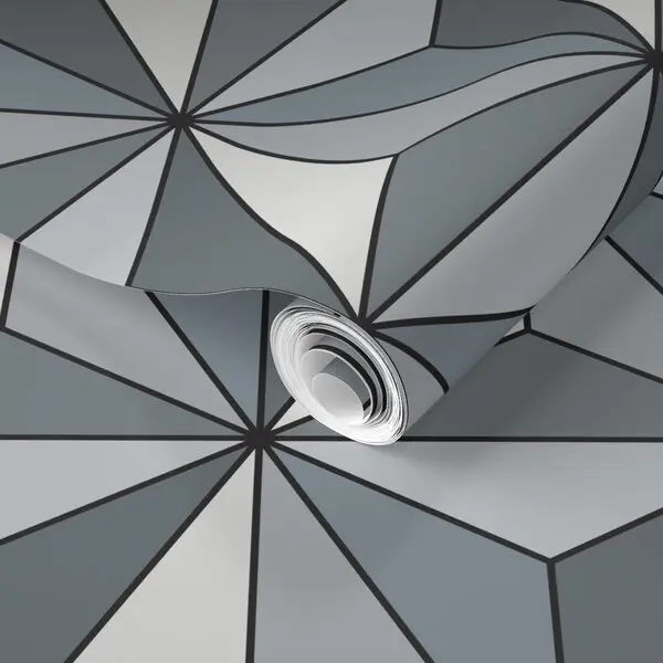 Spoonflower Grey Triangular Geometric Pattern Custom Pre-pasted Wallpaper - Blue,black,gray