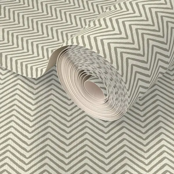 Spoonflower Herringbone Stripe Aztec Feathers 100% Natural Sisal Grasscloth Wallcovering - Gray,grey