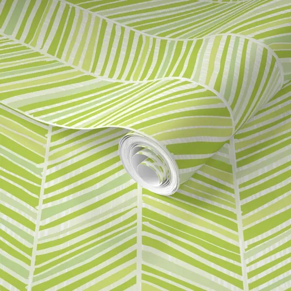 Spoonflower Herringbone Green Chevron Zigzag Triangle Modern Custom Pre-pasted Wallpaper - Green,white,sage