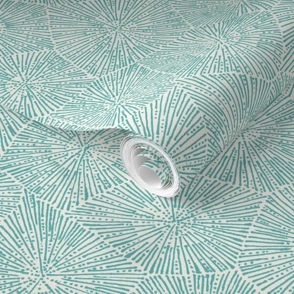 Spoonflower Teal Turquoise Aqua Coral Stone Off Custom Removable Wallpaper - Blue,white,teal