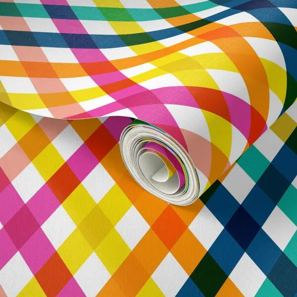Spoonflower Multicolor Retro Stripe Vibrant 1970s Pink Green Custom Removable Wallpaper