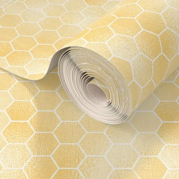 Spoonflower Honeycomb Small Scale 100% Natural Sisal Grasscloth Wallcovering - Yellow,gold