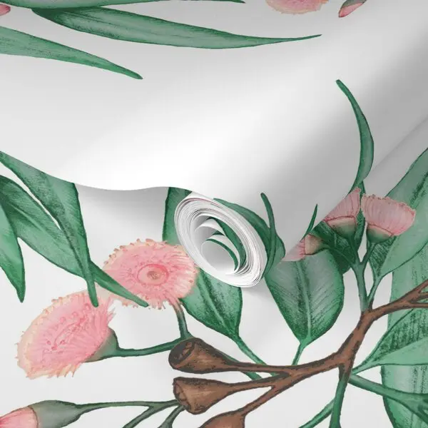 Spoonflower Australian Bushland Botanical Eucalyptus Gumnuts Custom Removable Wallpaper - Green,brown