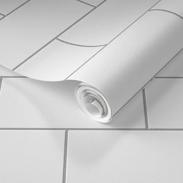 Spoonflower Tile White Brick Retro 100% Natural Sisal Grasscloth Wallcovering - White,gray
