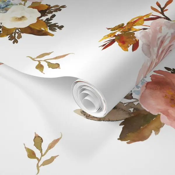 Spoonflower Flowers Floral Autumn Fall Foliage Wedding Rust Custom Removable Wallpaper