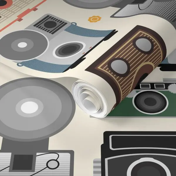 Spoonflower Photo Vintage Retro 1960s Camera Sixties Custom Pre-pasted Wallpaper