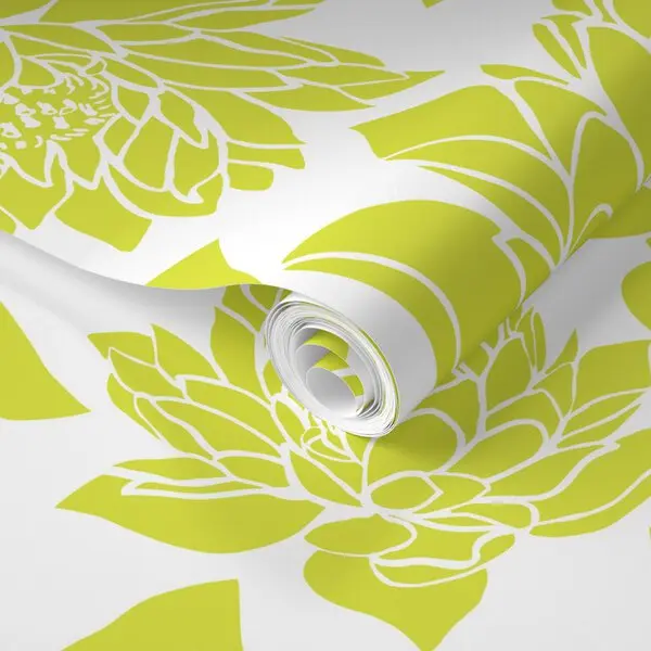 Spoonflower Chartreuse Floral Yellow Green On White Custom Removable Wallpaper