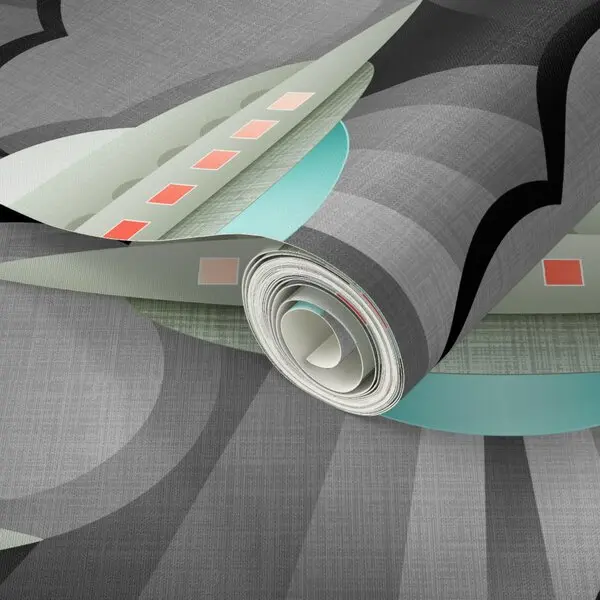 Spoonflower Art Deco Spaceship Night Space Custom Removable Wallpaper - Gray,blue,beige