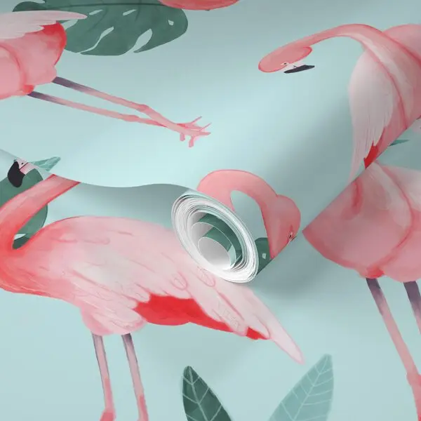 Spoonflower Leaves Jungle Elegant Flamingo Tropical Flamingos Custom Removable Wallpaper