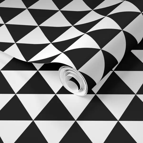 Spoonflower Triangles Black White Geometric Fashion Pyramids Custom Pre-pasted Wallpaper - Black,white,gray
