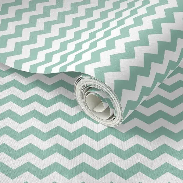 Spoonflower Chevron Teal Custom Removable Wallpaper - Mint,gray,green