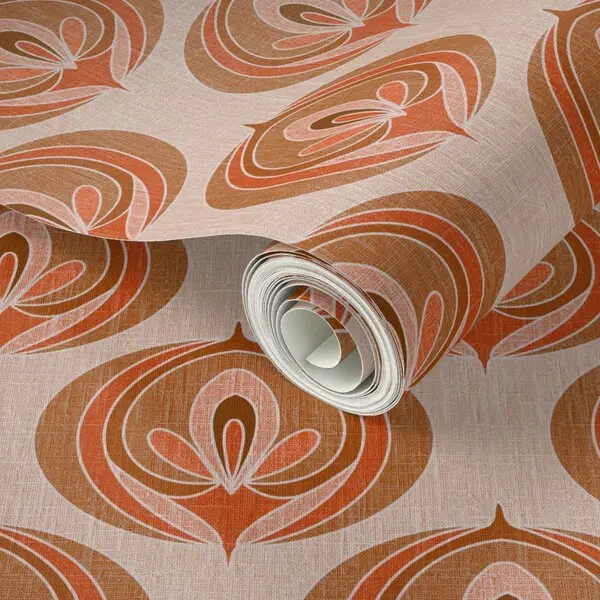 Spoonflower Magic Orange 70s Style Retro Modern Geometric Custom Pre-pasted Wallpaper - Orange,brown