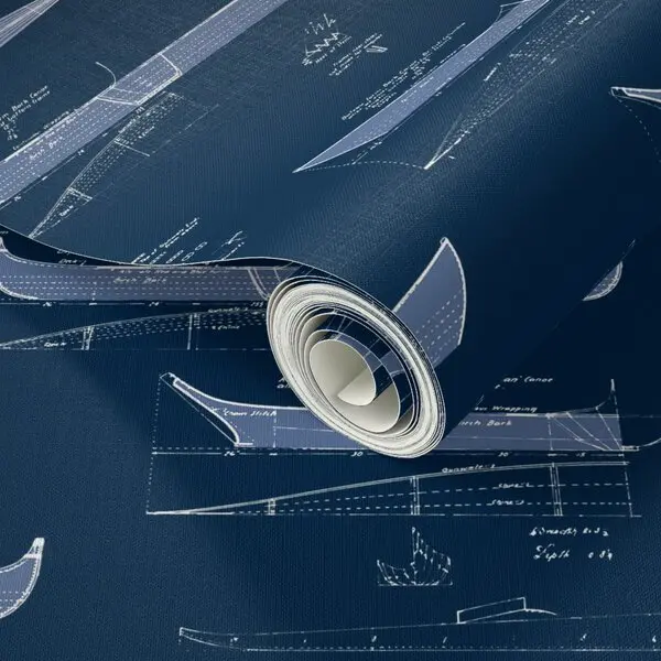 Spoonflower Line Drawing Nautical Navy Indigo And White Custom Removable Wallpaper