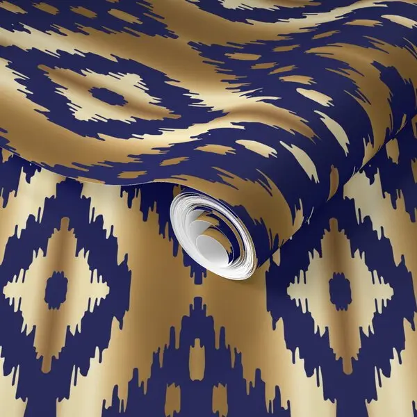 Spoonflower Ikat Chevron Diamonds Gold Geometric Indian Custom Pre-pasted Wallpaper