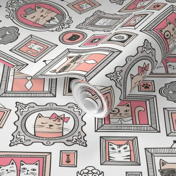 Spoonflower Animals Cat Kitten Jungle Spring Summer Nursery Custom Pre-pasted Wallpaper - Gray