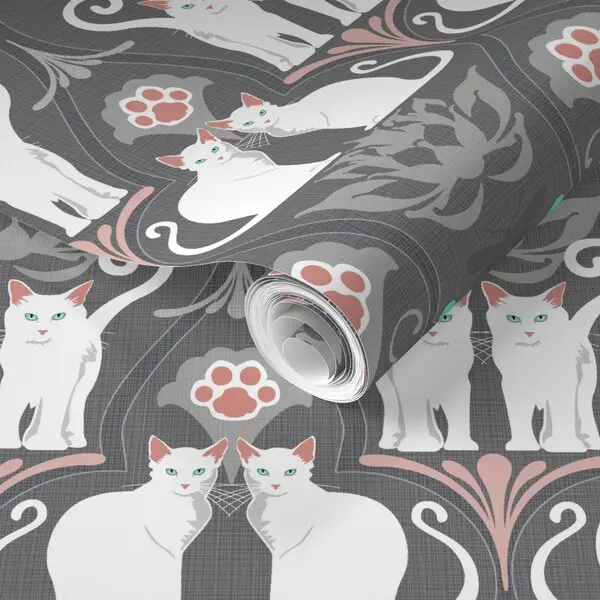 Spoonflower Cat Kitten Kitty Damask Cats Feline Baroque Custom Removable Wallpaper