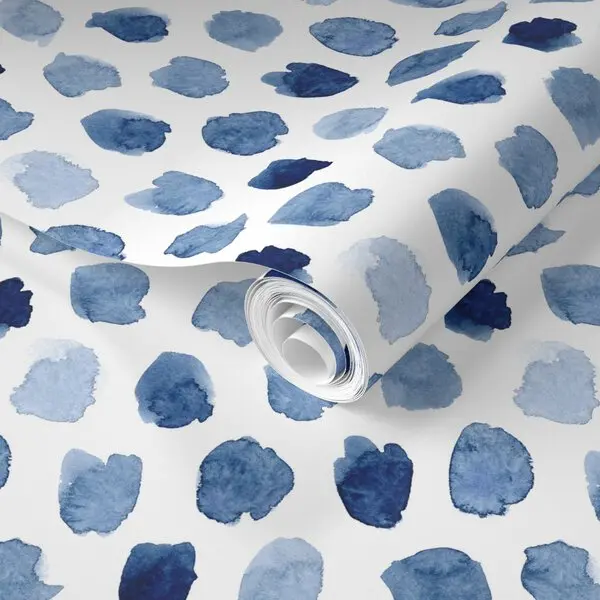 Spoonflower Watercolor Abstract Shapes Blue Indigo Brush Dots Custom Removable Wallpaper