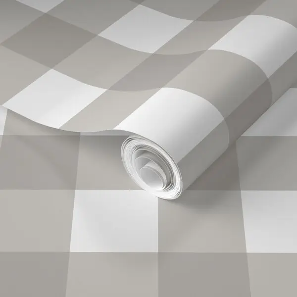 Spoonflower Plaid Modern Farmhouse And White Buffalo Check Custom Pre-pasted Wallpaper - Gray,white