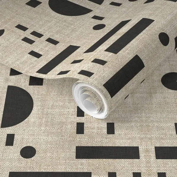 Spoonflower Boho Geometric Black Beige Tribal Bohemian Modern Custom Pre-pasted Wallpaper - Beige,black,gray