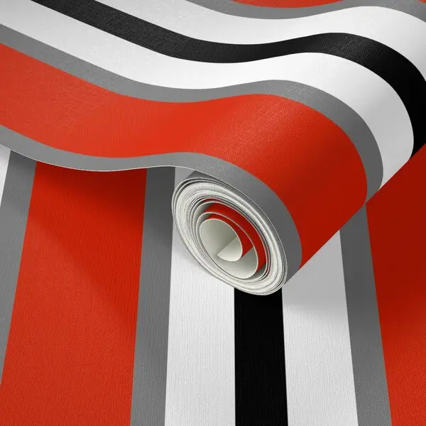 Spoonflower Black White Red Stripes Custom Pre-pasted Wallpaper