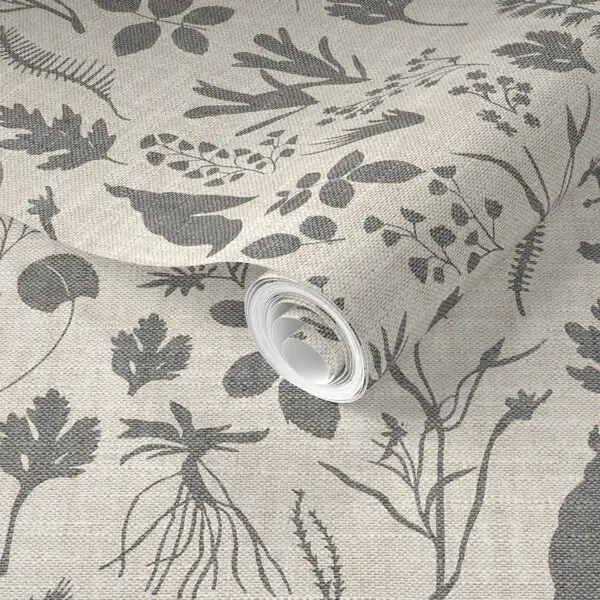 Spoonflower Woodland Study Gray Tree Custom Removable Wallpaper - Gray,beige,white