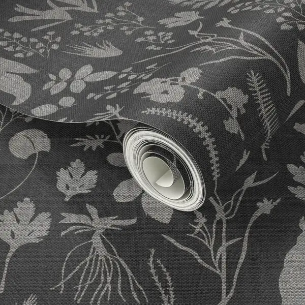 Spoonflower Woodland Study Dark Tree Custom Removable Wallpaper - Gray