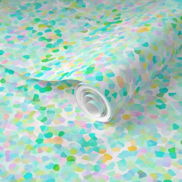 Spoonflower Dots Party Fantasy Celebration Birthday Pastel Custom Pre-pasted Wallpaper - Mint,teal,green