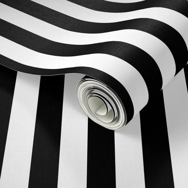Spoonflower Retro Waves Bold Graphic Black And White Extra Custom Pre-pasted Wallpaper - White,black