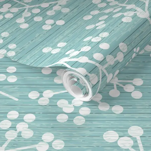 Spoonflower Winter Light Blue Spring Soft Calm Farmhouse Ice Custom Pre-pasted Wallpaper - Blue,white,teal
