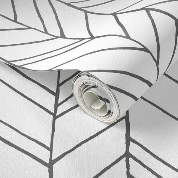 Spoonflower Large Chevron Modern Feather Geometric White Gray Custom Pre-pasted Wallpaper - Gray,white