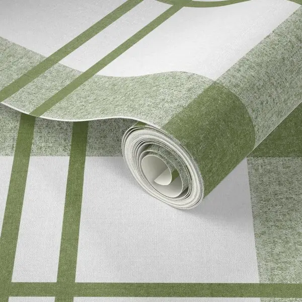 Spoonflower Avocado Green Plaid Olive Sage Rustic Stripe Check Custom Pre-pasted Wallpaper